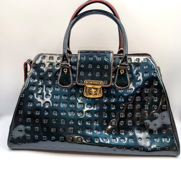 Arcadia | Bags | Arcadia Italian Satchel Handbag Python Leather Trim ...